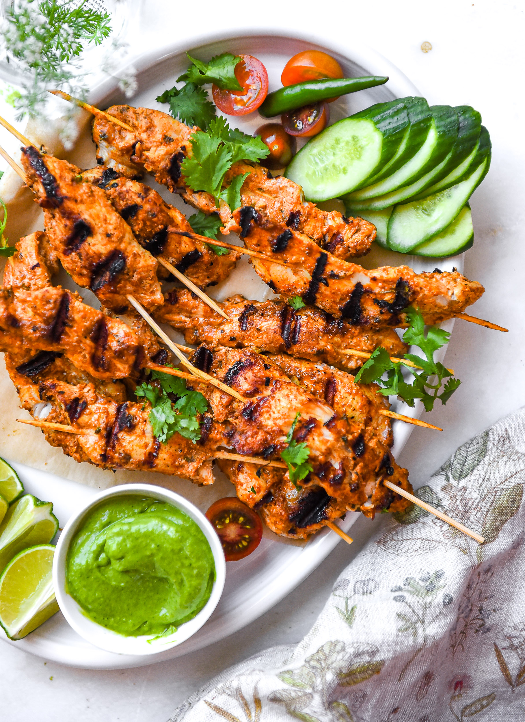 Grilled Chicken Tikka with Avocado Mint Chutney | Nourish Deliciously