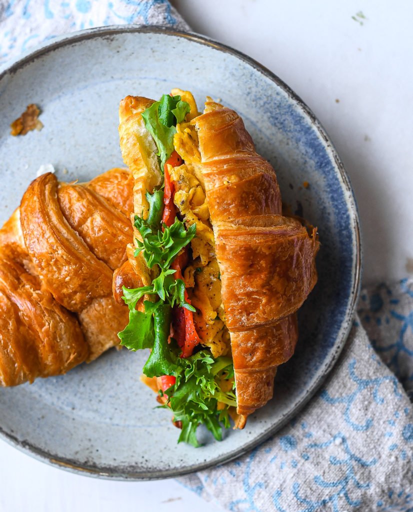Croissant Breakfast Sandwich with Scrambled Eggs | Nourish Deliciously