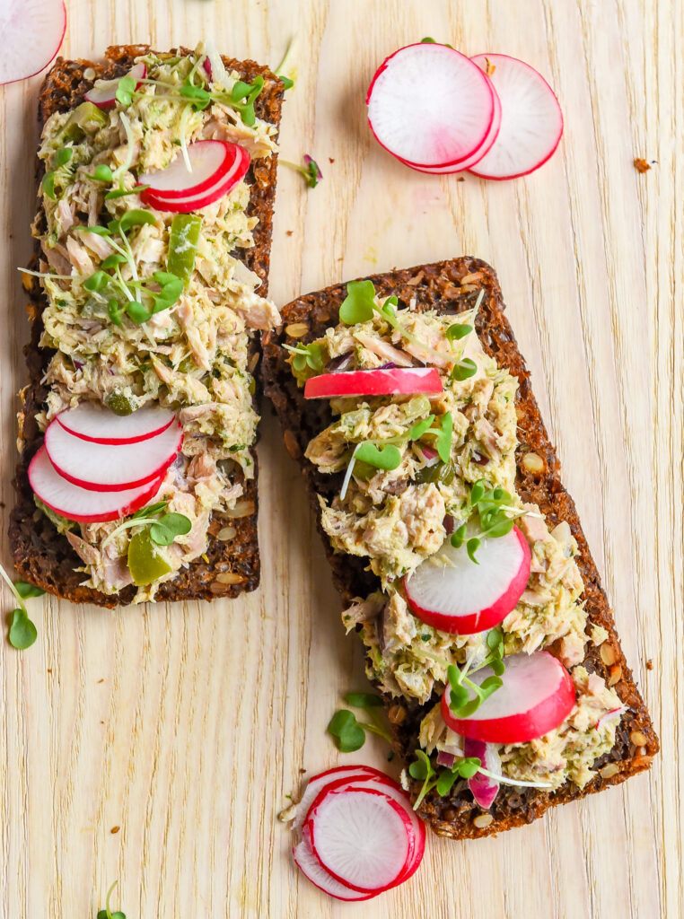 Tuna Salad on Rye Bread Smørrebrød Style | Nourish Deliciously
