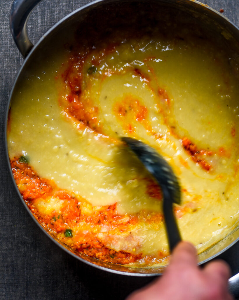 Tomato Tadka Daal With Chopped Greens | Nourish Deliciously