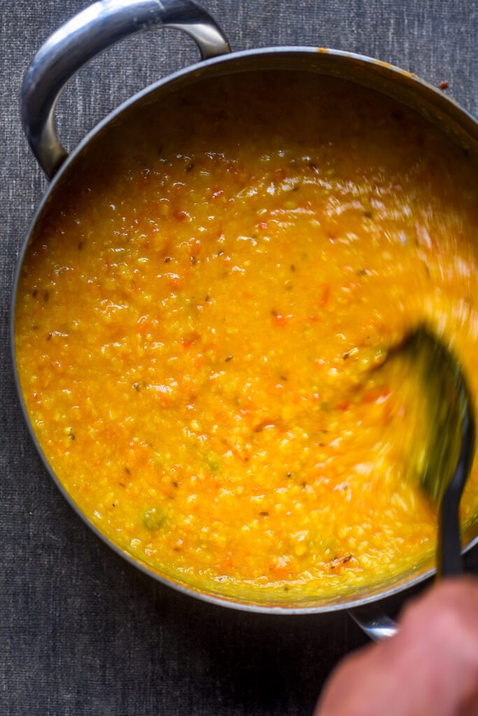 Tomato Tadka Daal With Chopped Greens | Nourish Deliciously