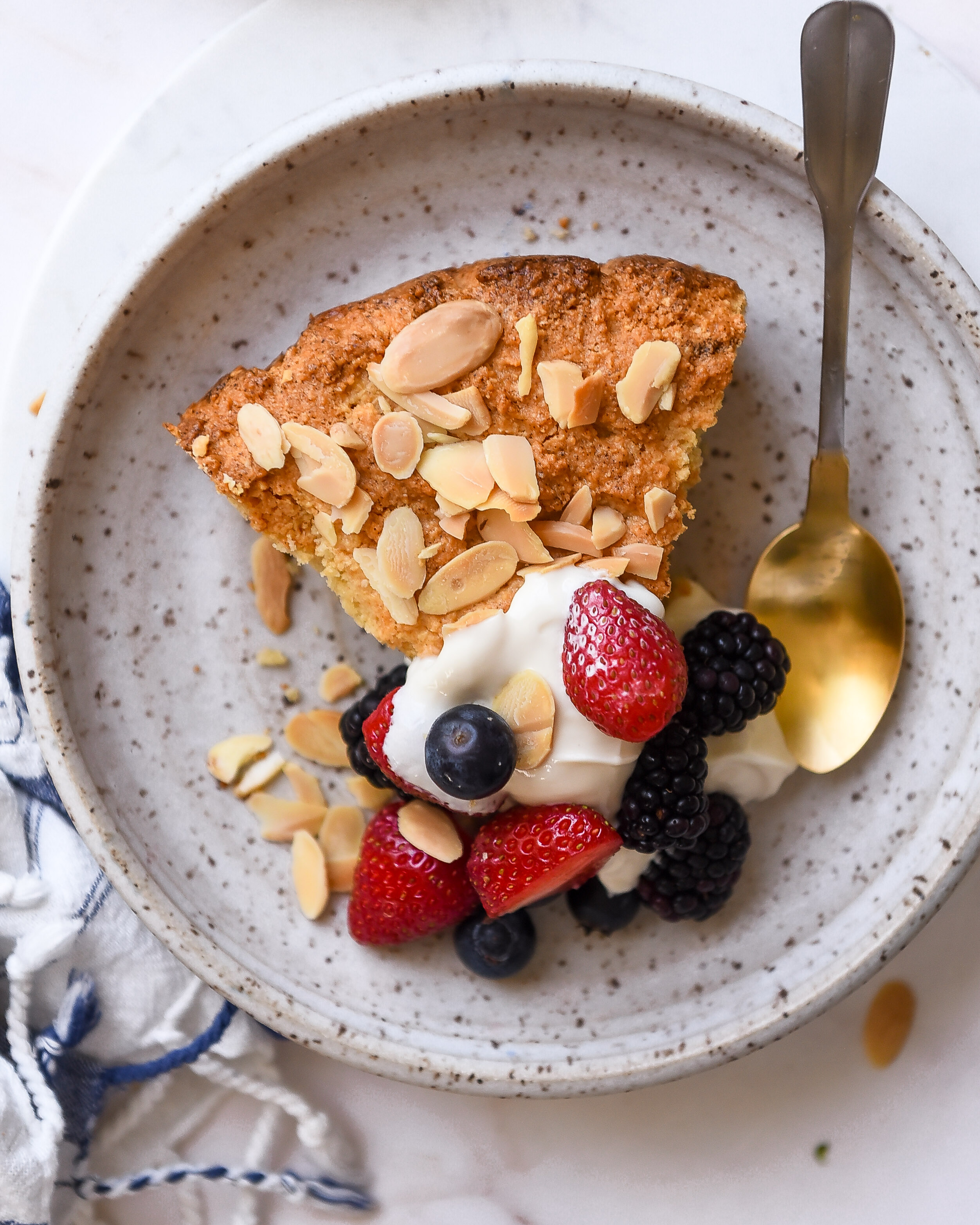 Almond Cake with Berries and Cream | Nourish Deliciously