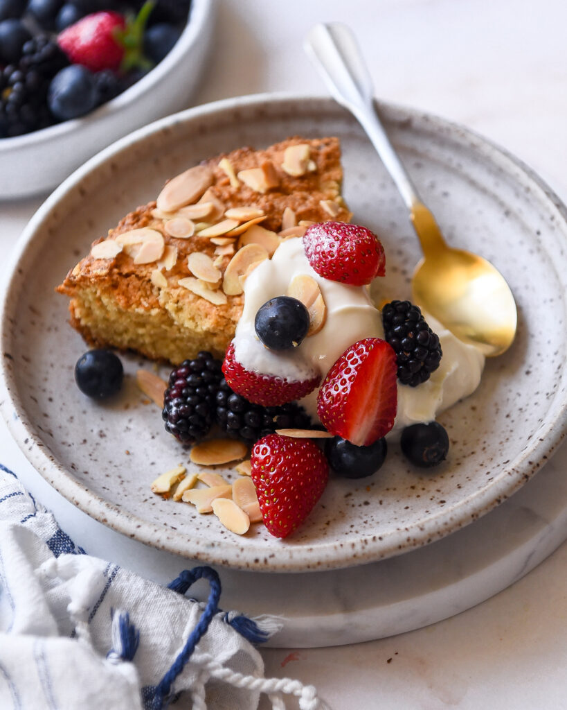Almond Cake with Berries and Cream | Nourish Deliciously
