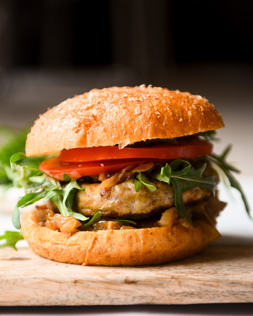 Kofta Burger with Caramelized Onions | Nourish Deliciously