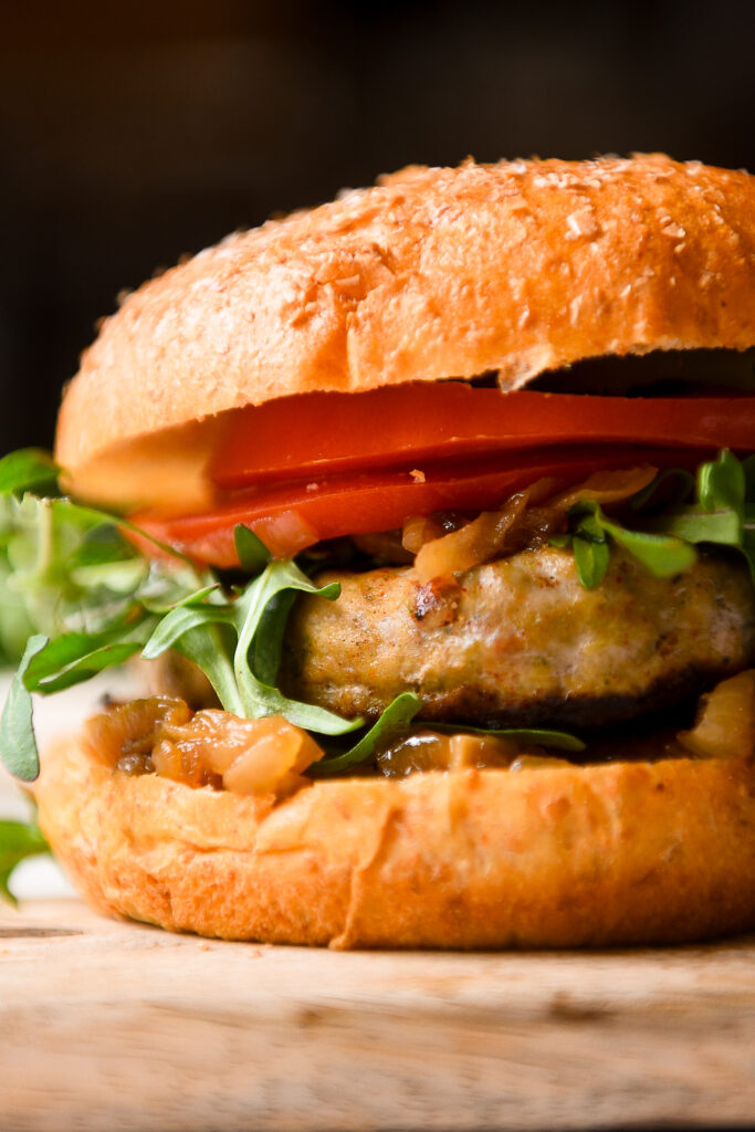 Kofta Burger with Caramelized Onions | Nourish Deliciously